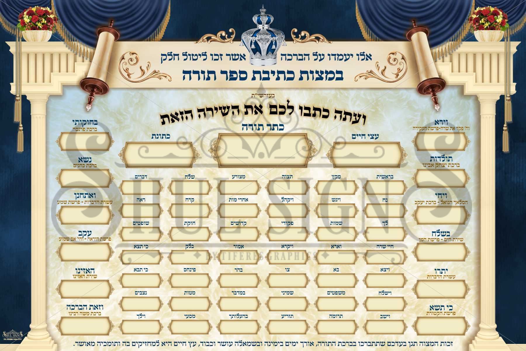 Sefer Torah Dedication Sign Poster - ShulSigns.com - Shul Donor Signs ...